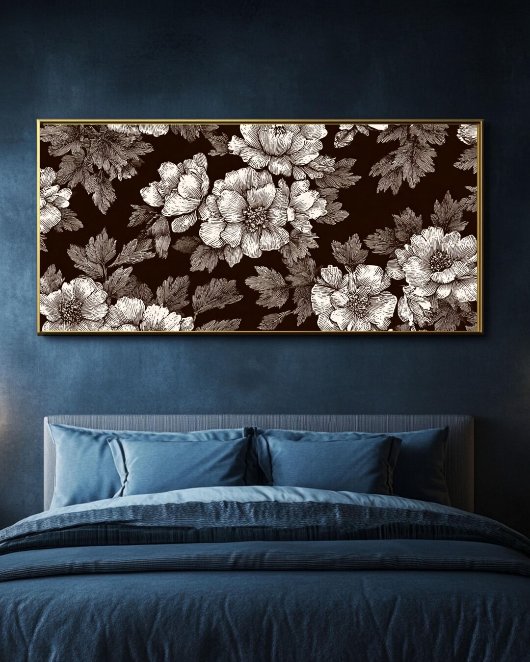 Panoramic Sepia Floral Canvas Print, Vintage Botanical Wall Art - Etsy