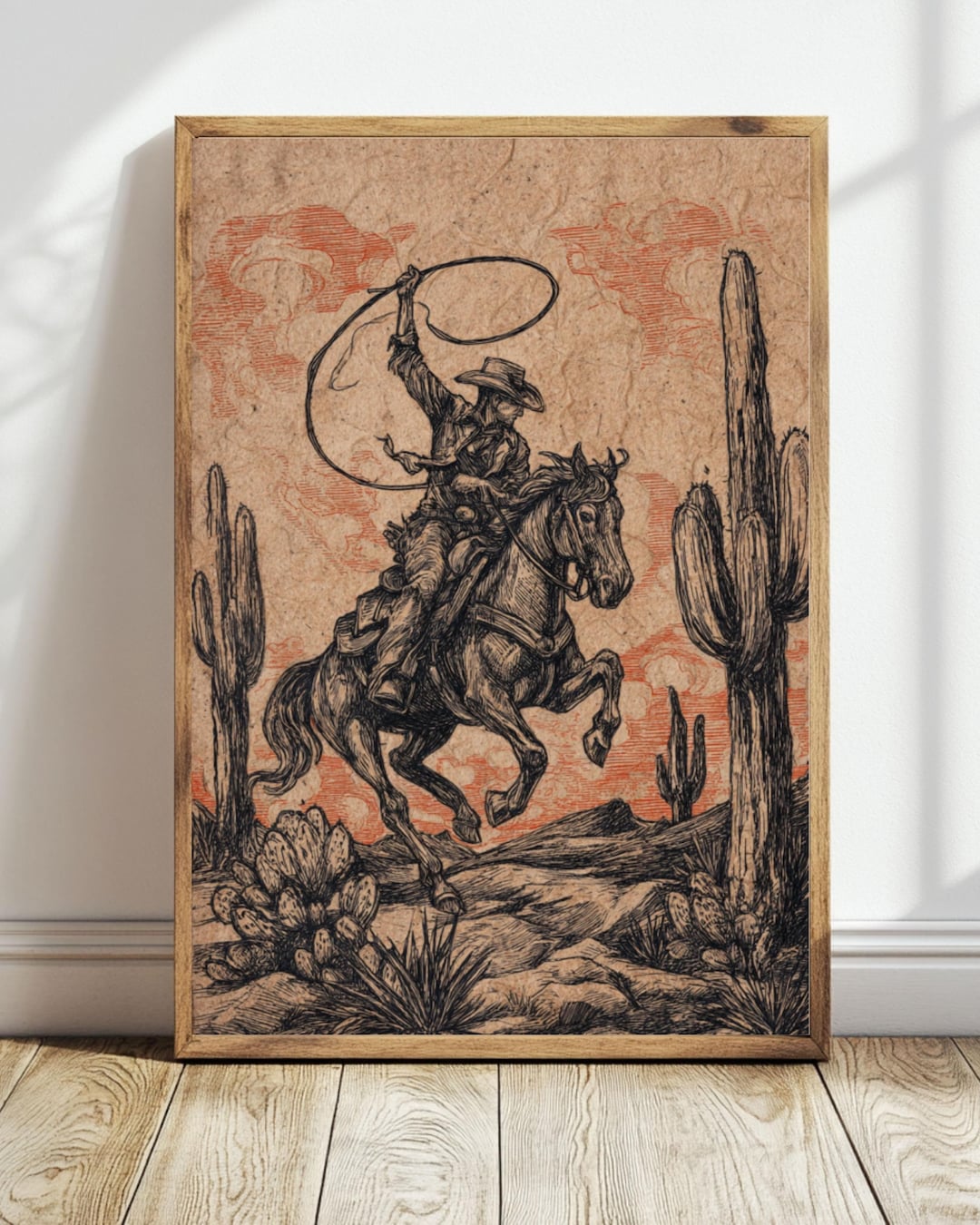 Vintage Cowboy Lasso Canvas Art | Wild West Horse Rider Wall Decor ...