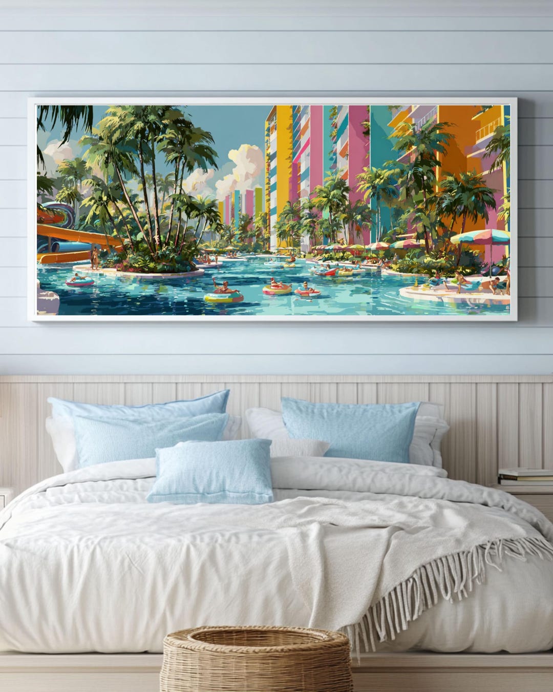Tropical Water Park Canvas Art | Colorful Cubist Resort Architecture ...