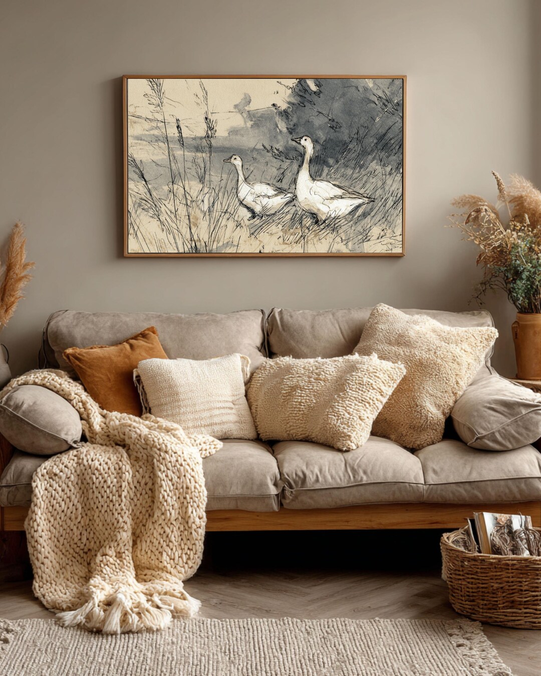 Matisse Style Geese Sketch Canvas Art, Minimalist White Bird Watercolor ...