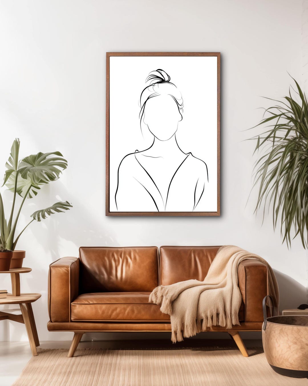 Minimalist Woman Line Art Canvas, Modern Black Ink Portrait - Etsy