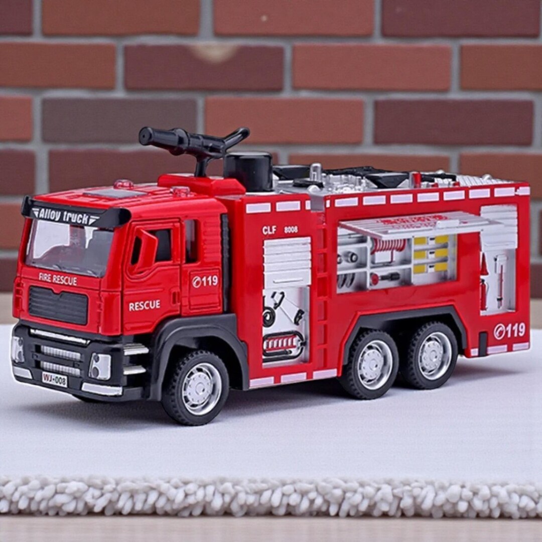 Fire Engine Toy Truck, Sound & Light Rescue Vehicle, Pull-back Fire ...
