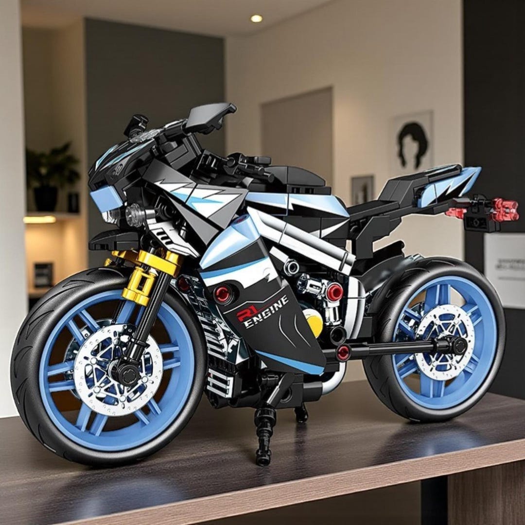 Retro City Motorcycle Building Block Set, Technical Racing Moto Vehicle ...