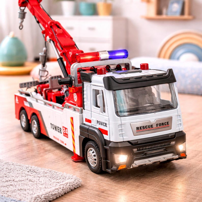 1:32 Tow Truck Diecast Toy, Pull Back Engineering Vehicle With Sound ...