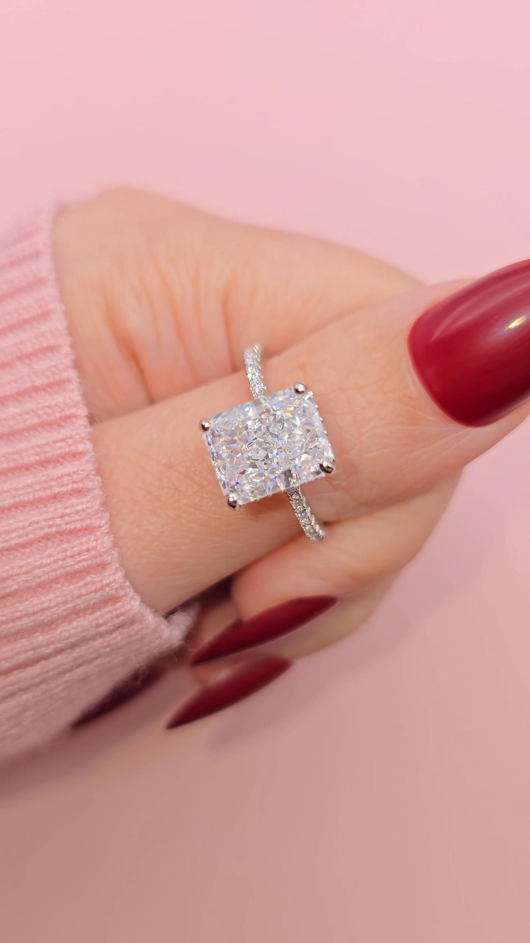 Radiant Cut Diamond Engagement Ring | Hidden Halo Dainty Promise Ring ...