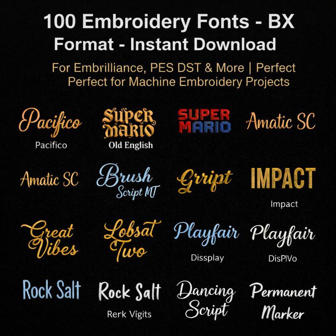 100 BX Embroidery Fonts Bundle: Machine Embroidery Alphabet (download ...