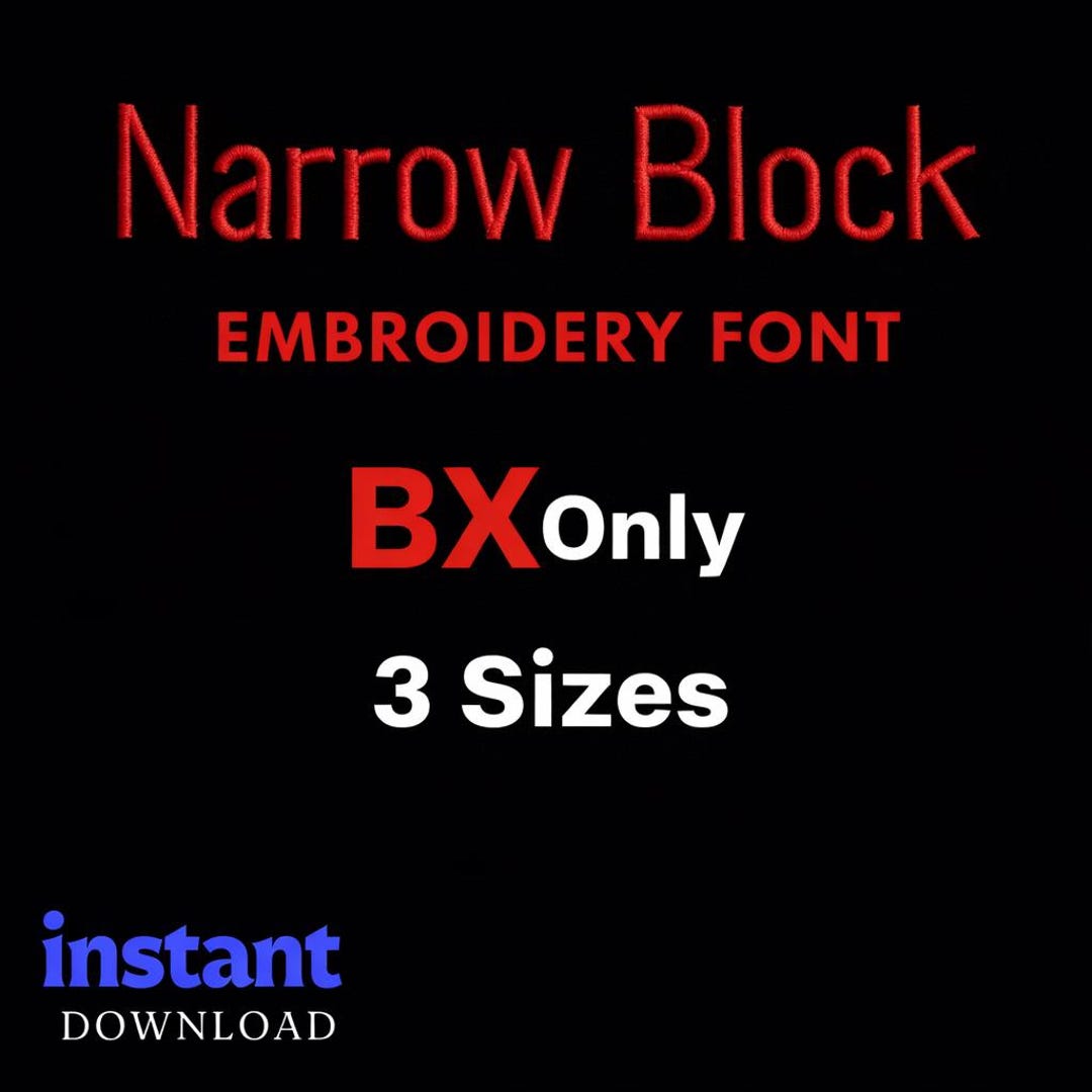 Narrow Block Embroidery Font | BX Only | 3 Sizes | Thin Block Alphabet ...