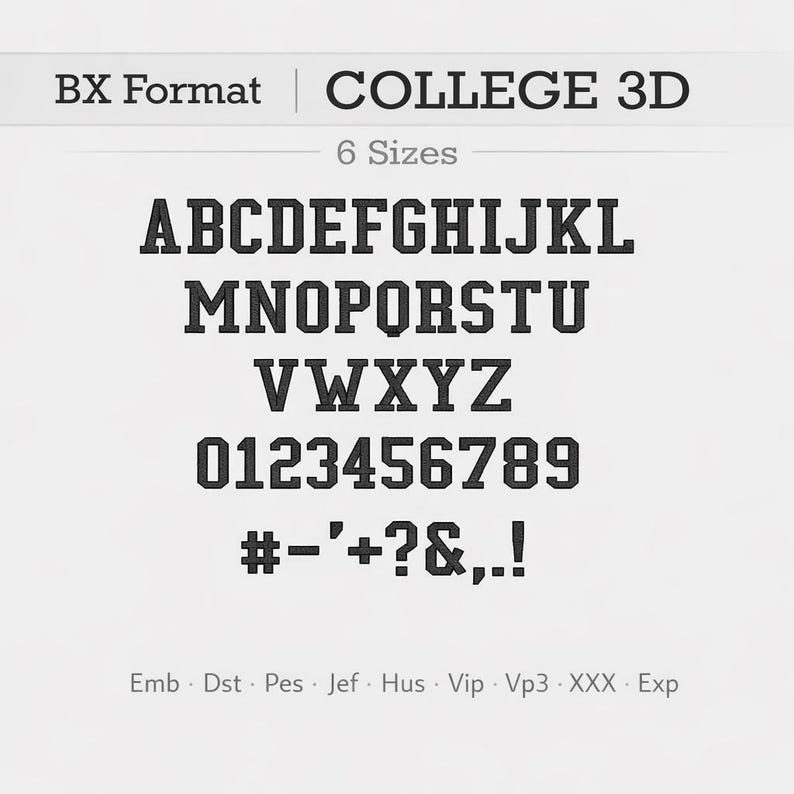 3D Textured Puff College Style Embroidery Font | Raised Satin Stitch ...