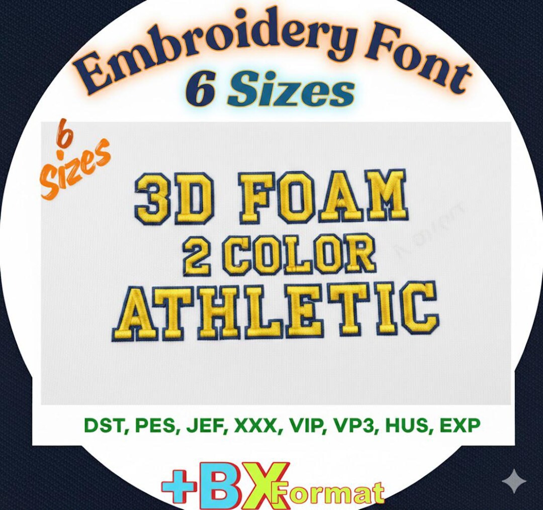 3D Puff Athletic Font | 2 Color Foam Embroidery Alphabet | Varsity ...