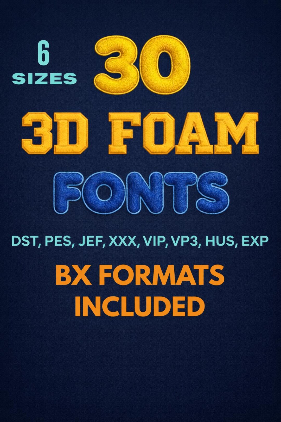 30 BX 3D Puff Font Machine Embroidery Bundle, Full Alphabet Designs ...
