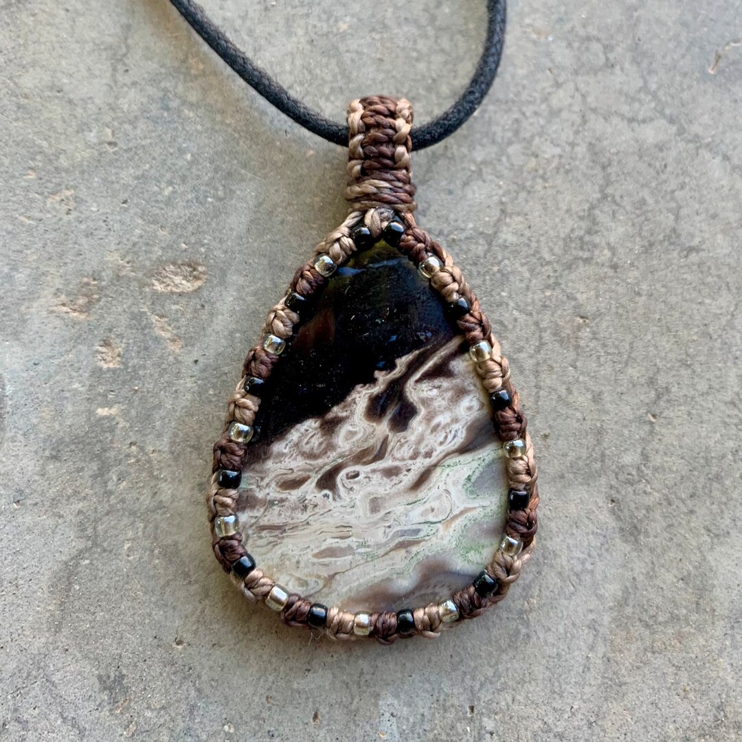 Palm Root Agate Macrame Wrapped Stone Pendant Macrame Jewelry Cabochon ...