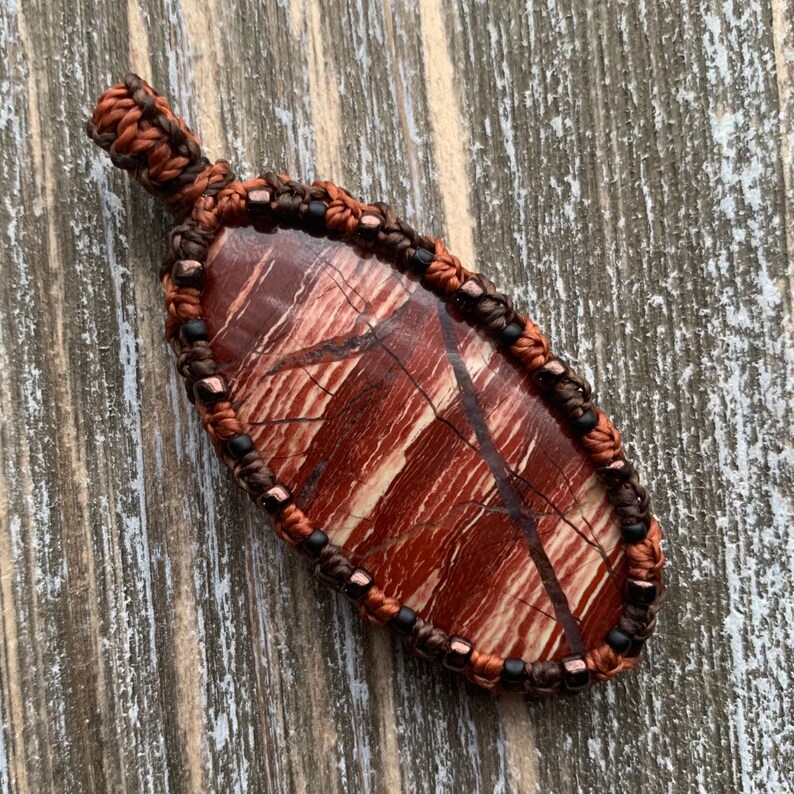 Snake Skin Jasper Macrame Wrapped Stone Pendant Macrame Jewelry ...