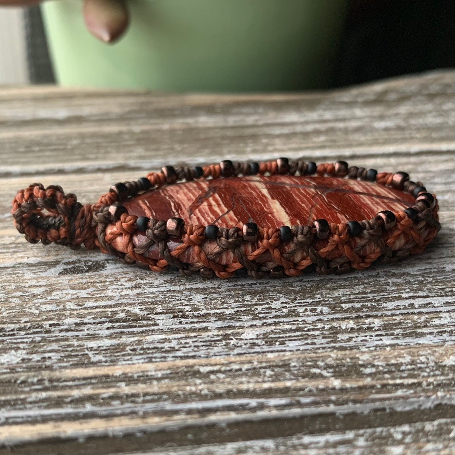 Snake Skin Jasper Macrame Wrapped Stone Pendant Macrame Jewelry ...