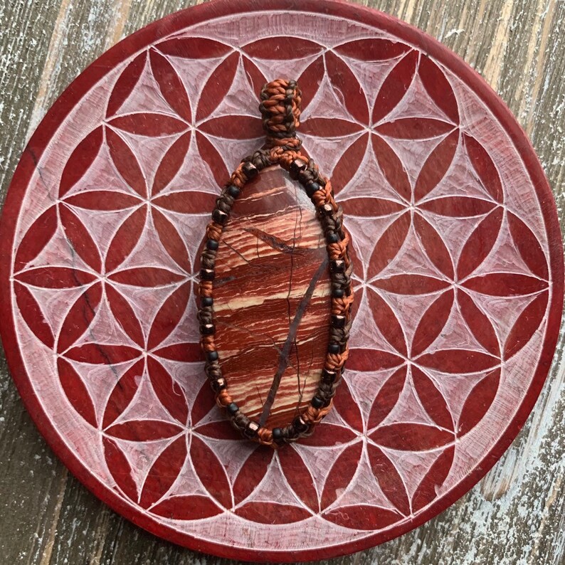 Snake Skin Jasper Macrame Wrapped Stone Pendant Macrame Jewelry ...