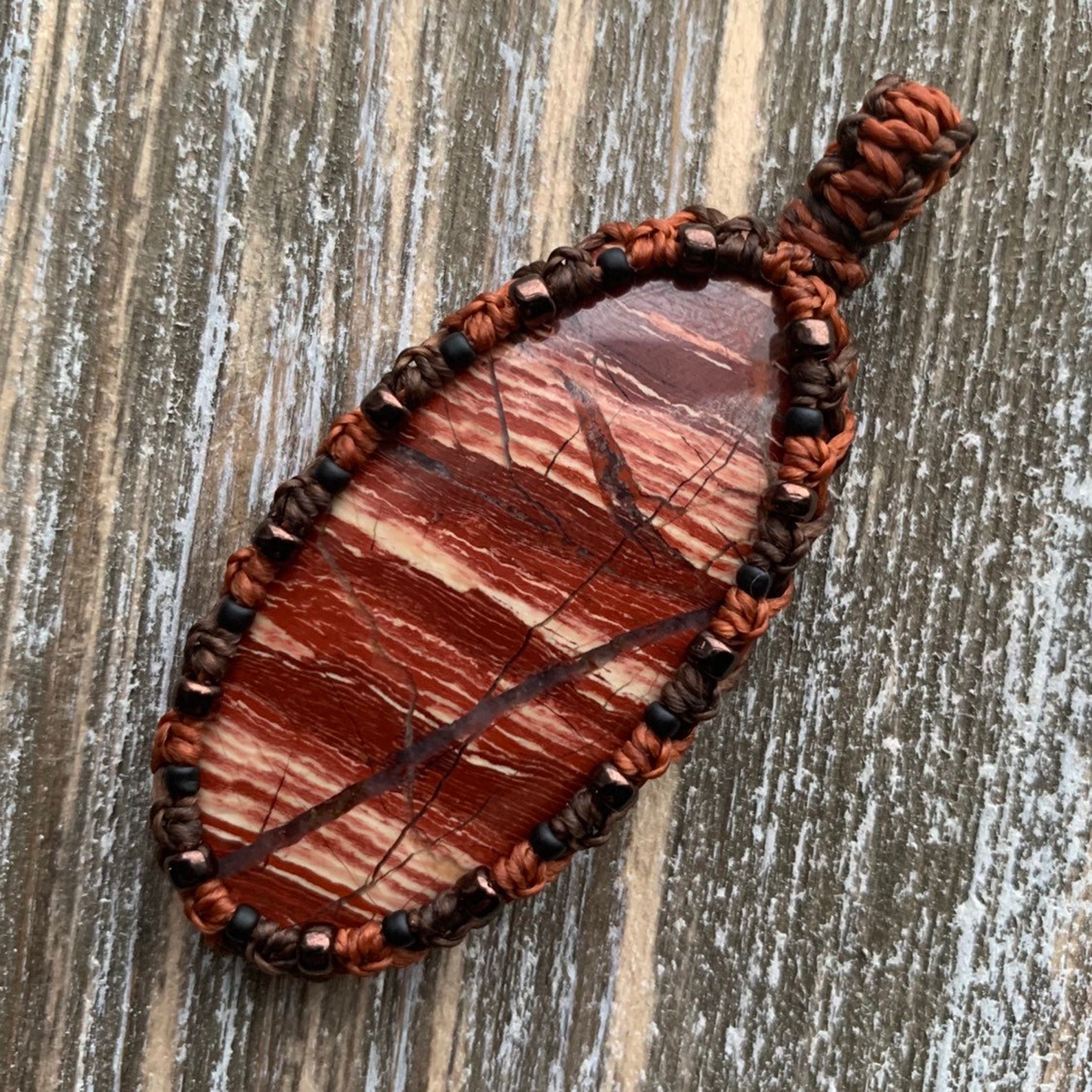 Snake Skin Jasper Macrame Wrapped Stone Pendant Macrame Jewelry ...