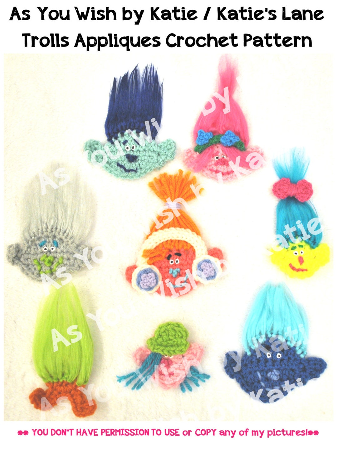 Trolls Applique CROCHET PATTERN ONLY - Etsy