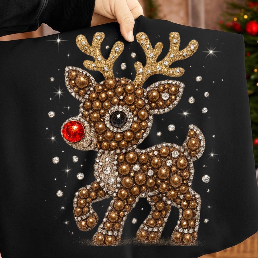 Rhinestone Reindeer PNG • Red Nose Diamond Christmas Clipart • Digital ...