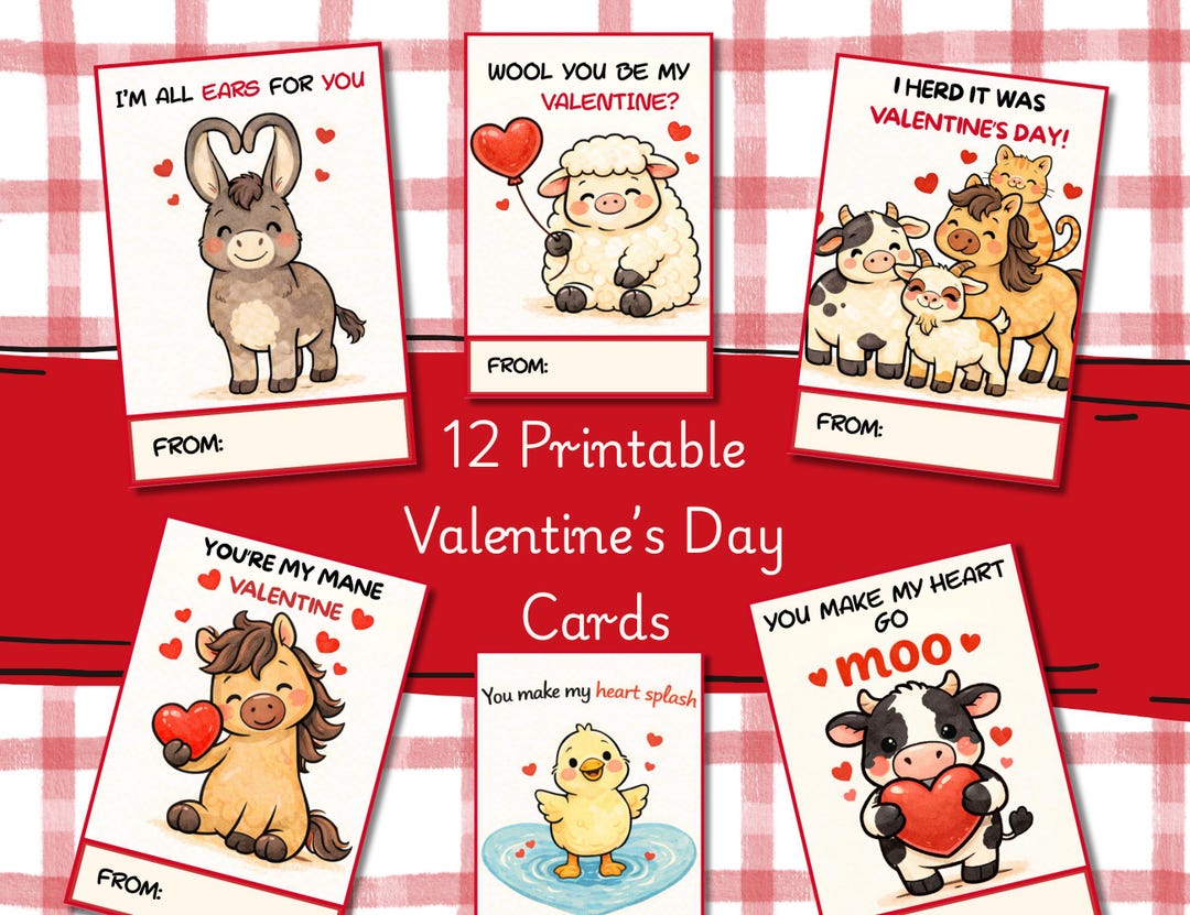 Farm Animal Valentine Cards Printable | Cute Farm Valentines for Kids ...