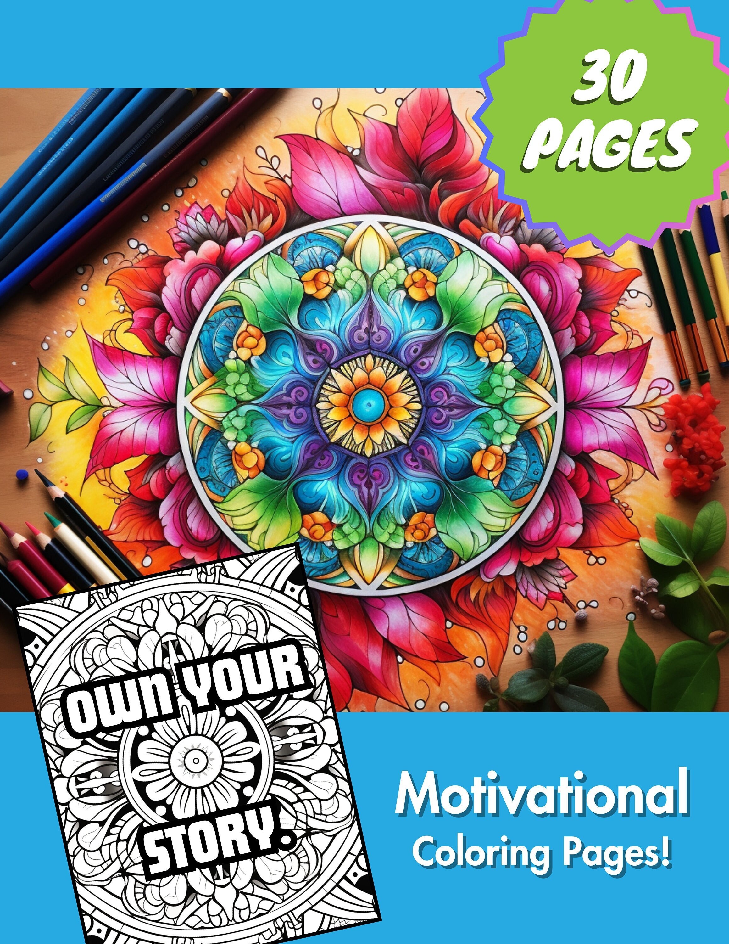 Mandala Themed Coloring Sheets With Motivational Sayings - Etsy