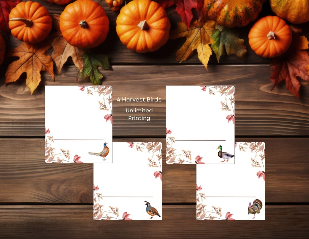 Thanksgiving Table Tent Place Cards Woodland Birds Theme (digital ...