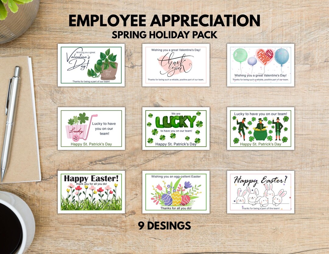 Employee Appreciation Card Digital Spring Holiday Card Bundle Printable ...