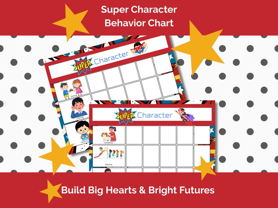 Super Character Behavior Chart – Build Big Hearts & Bright Futures - Etsy