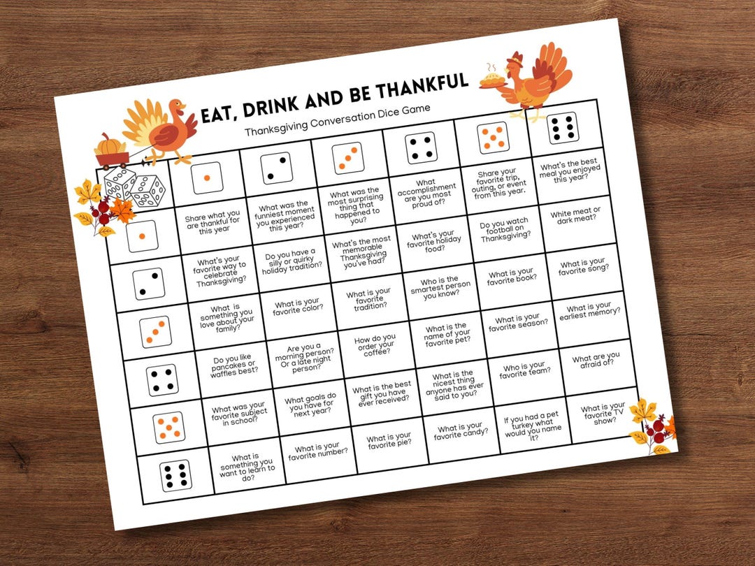 Thanksgiving Dice Conversation Game Eat Drink and Be Thankful - Etsy