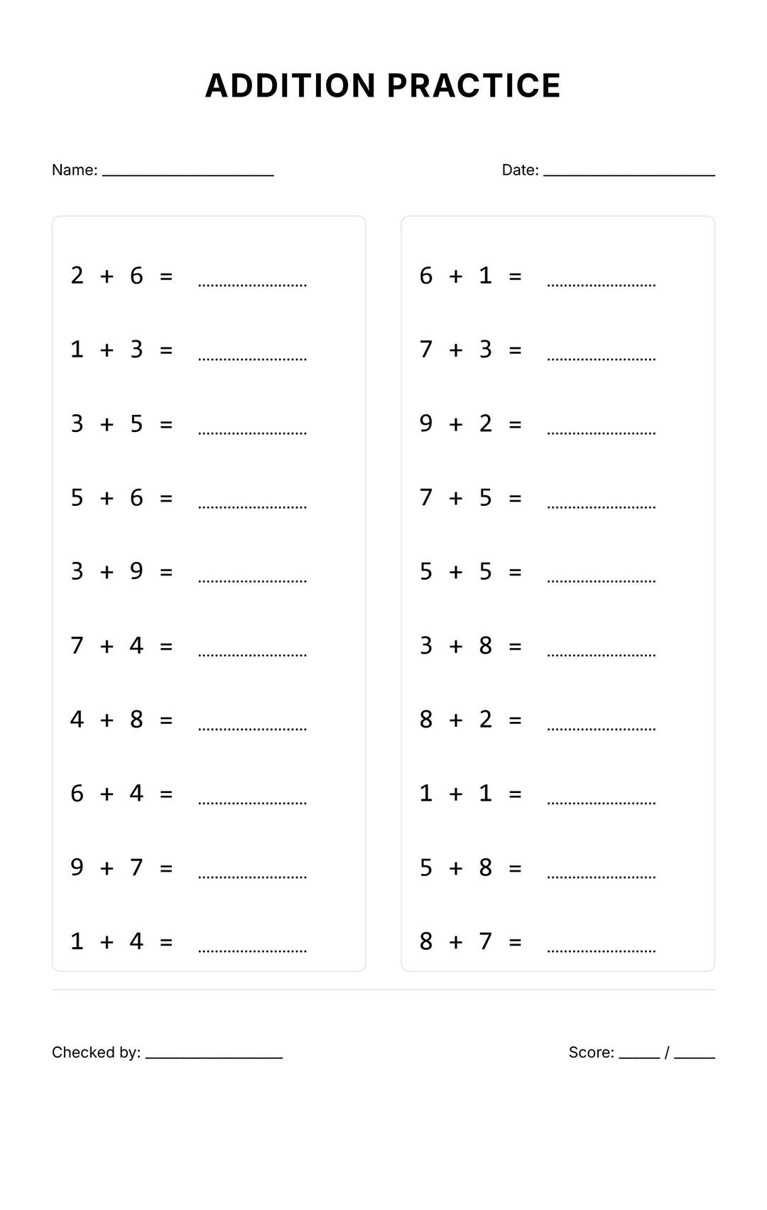 Math Addition Worksheets, 1-9 Addition Practice, Homeschool Activity ...