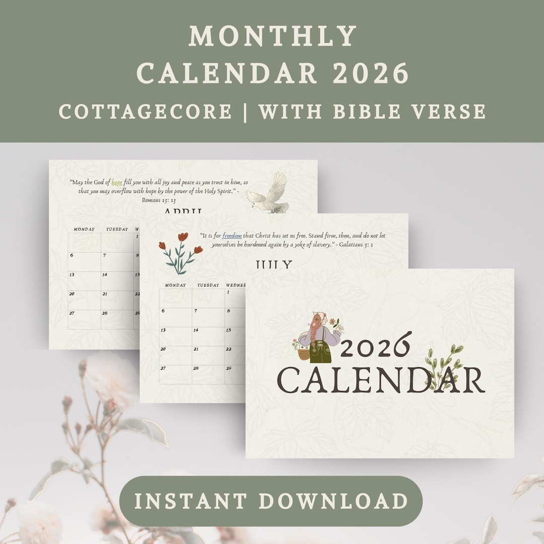 2026 Christian Calendar • Scripture Wall Calendar • Printable ...