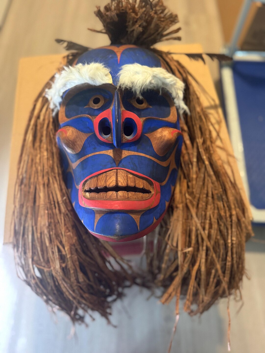 Pacific Northwest Coast Makah Hand-carved “bakwas” Cedar Mask Signed by ...