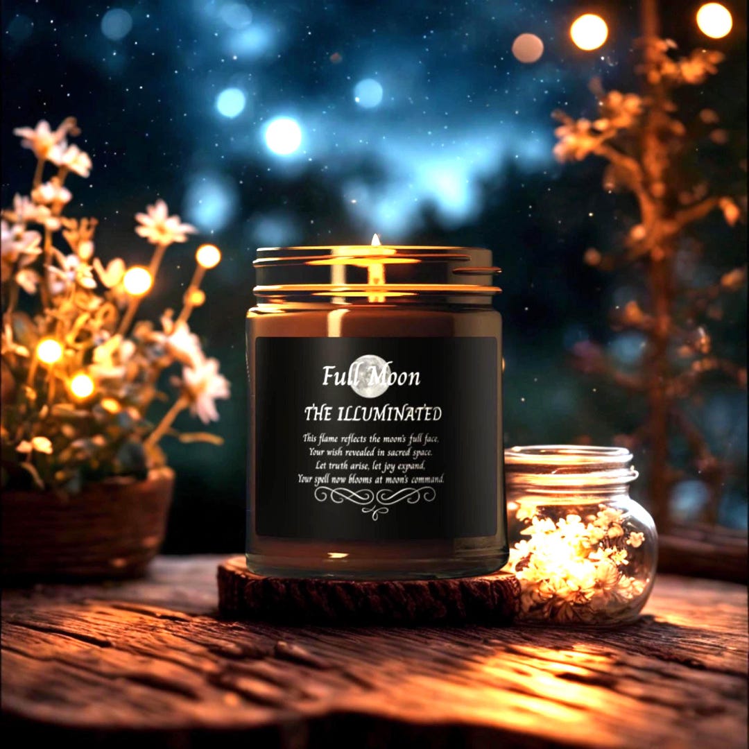 Full Moon the Illuminated Candle | Vintage Old World Magic, Amber Jar ...