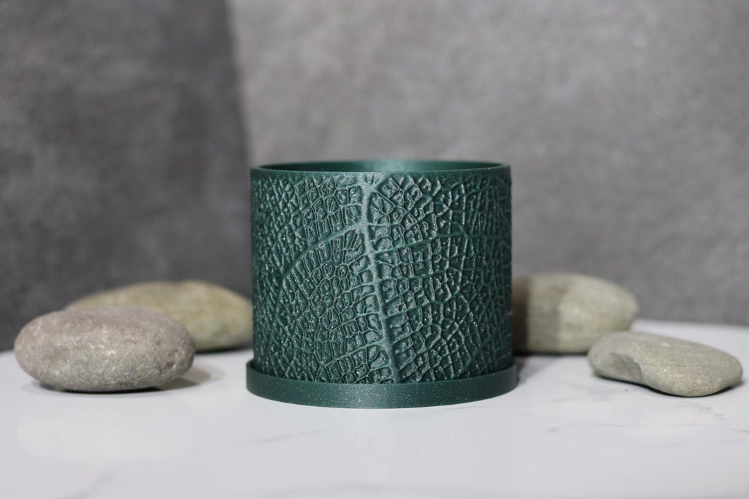 Leaf Vein Pattern Plant Pot, 3D Printed Pot With Drip Tray & Drainage ...