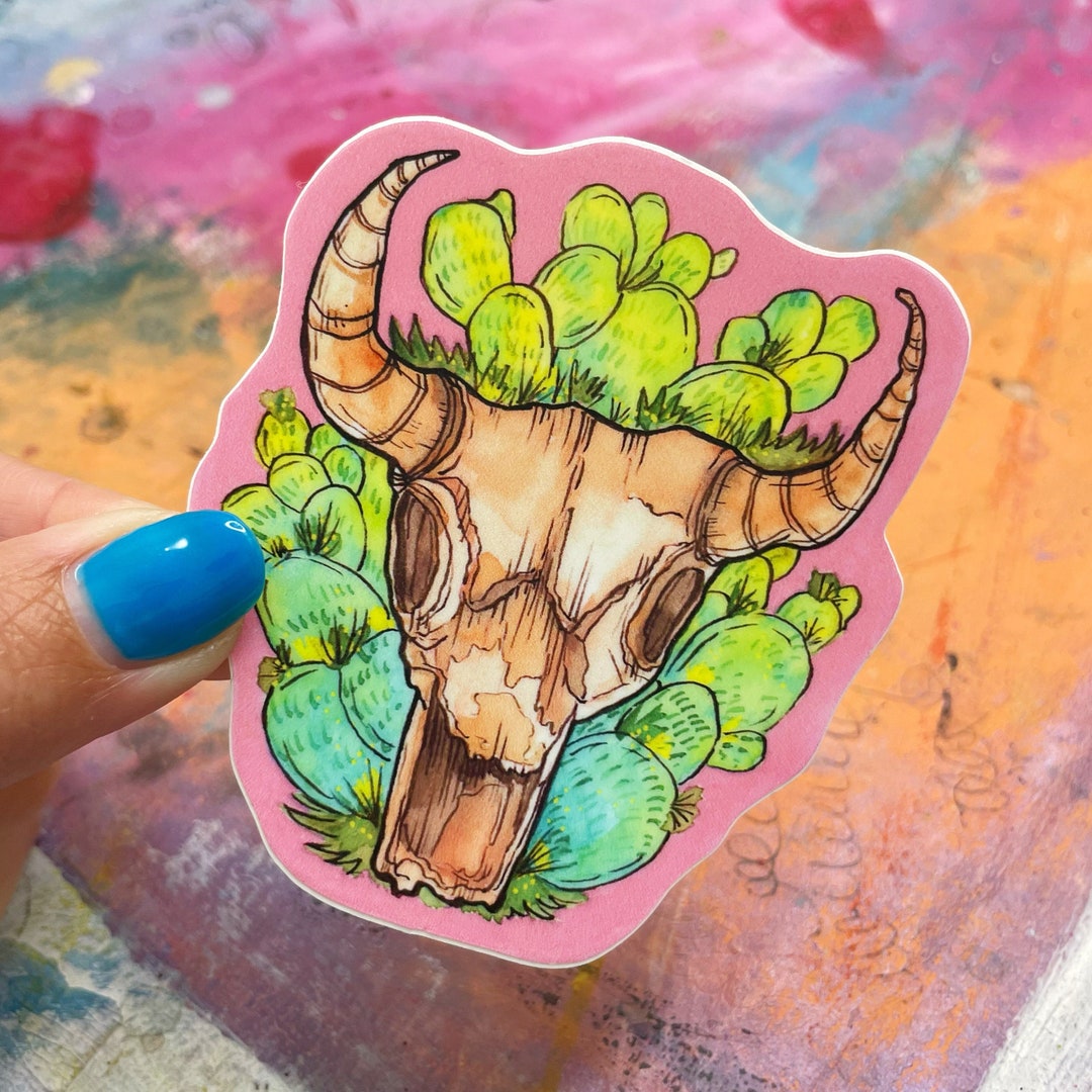 Pink Cow Skull Sticker - Etsy