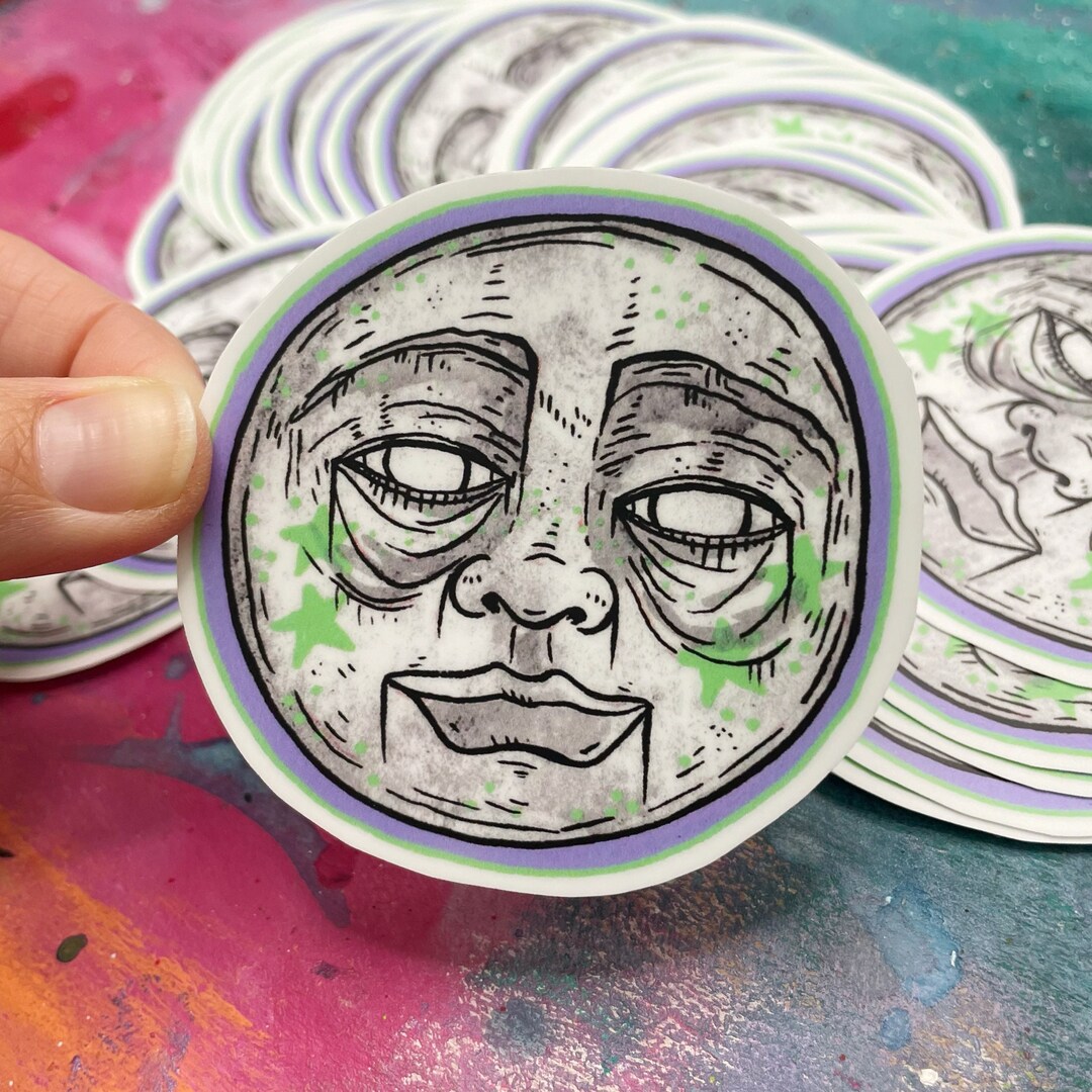 Moon Face Sticker - Etsy
