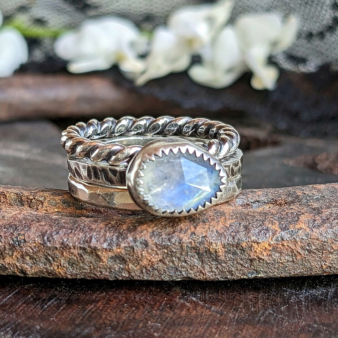 MOONSTONE Ring | 925 Sterling Silver Moonstone Ring Stack | Moonstone ...