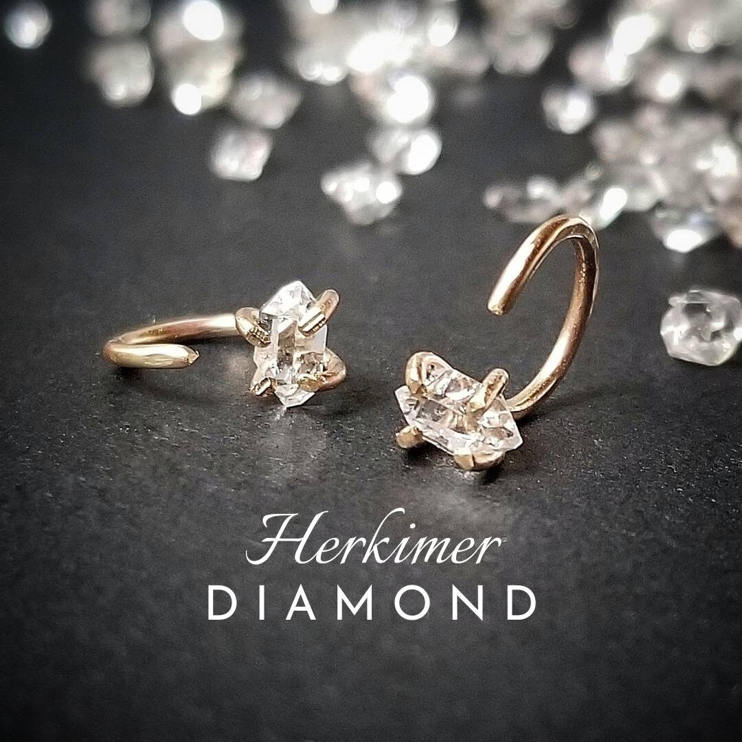 HERKIMER DIAMOND Hug Hoops | Herkimer Hoop Studs | Raw Herkimer Ear ...