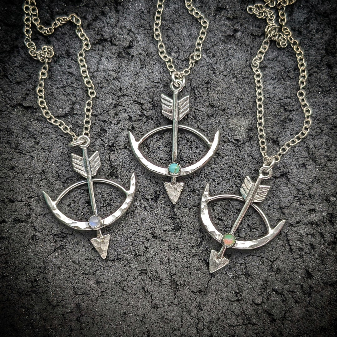 BOW & ARROW Necklace | 925 Sterling Silver Handcrafted Archery Crescent ...
