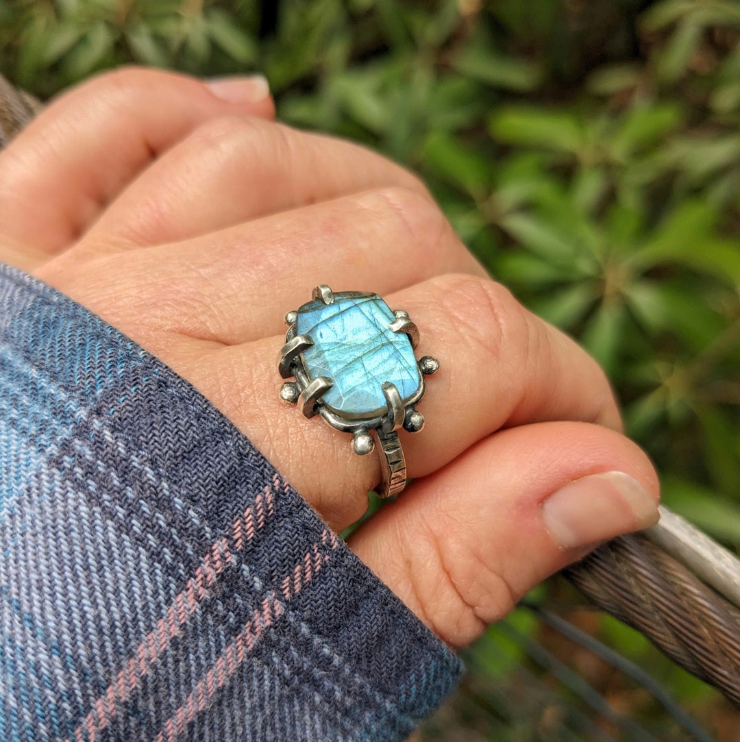 LABRADORITE Ring | 925 Sterling Silver Horizontal Blue Flash ...