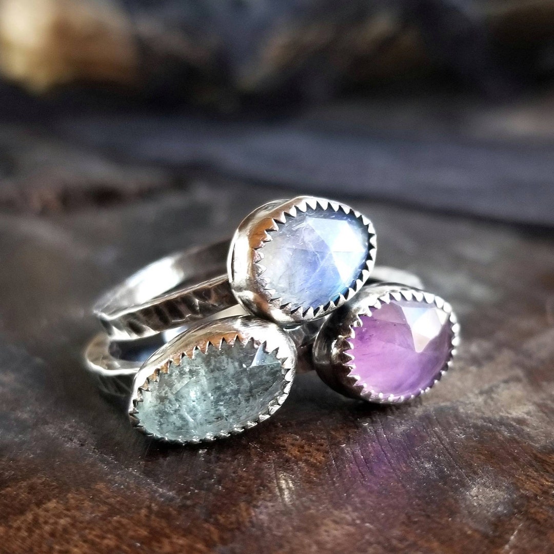 GEMSTONE Stacking Rings | Rose Cut Freeform Faceted Gemstone 925 ...