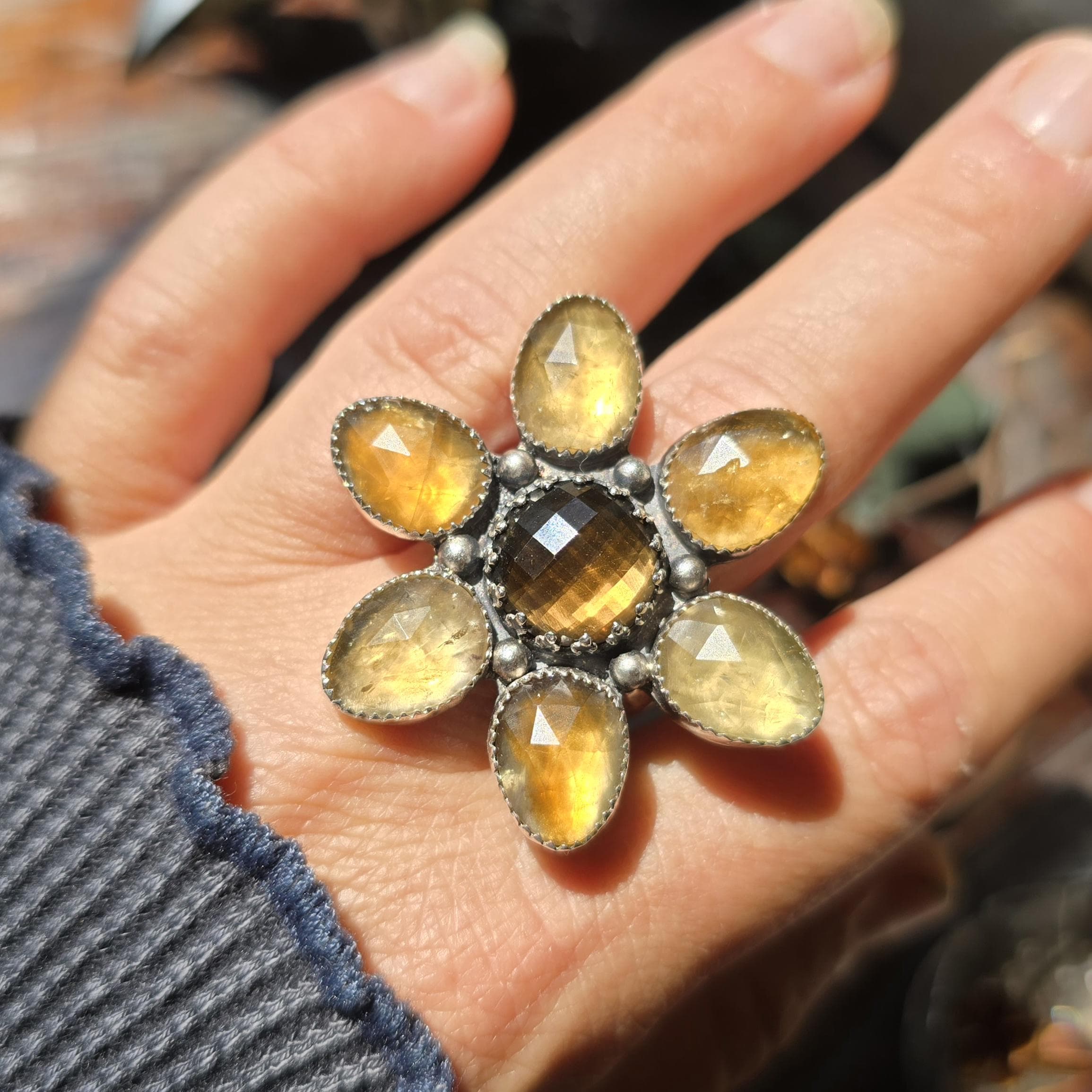 CITRIN DAISY Ring | Rose Cut facettierte Natürliche Citrin & Honig ...