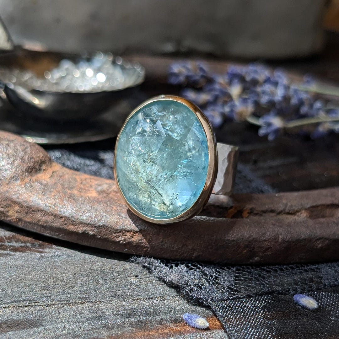 AQUAMARINE Ring | Large Aquamarine Ring | 14k Gold 925 Sterling Silver ...