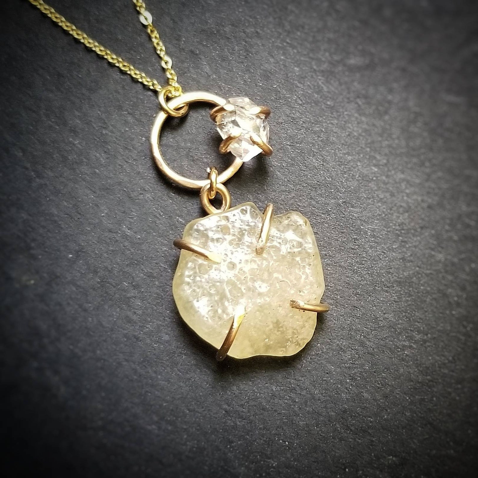 LIBYAN DESERT GLASS Necklace Herkimer Diamond Necklace - Etsy