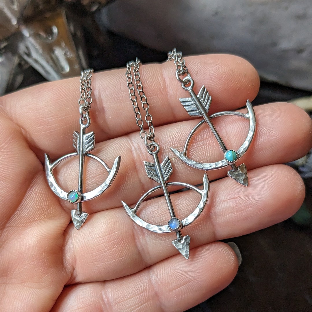 BOW & ARROW Necklace | 925 Sterling Silver Handcrafted Archery Crescent ...