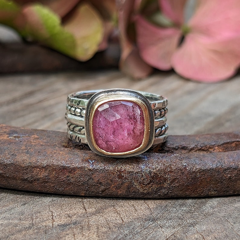 RUBY Ring | Genuine Thai Ruby Mixed Metal 14k Gold & 925 Oxidized ...