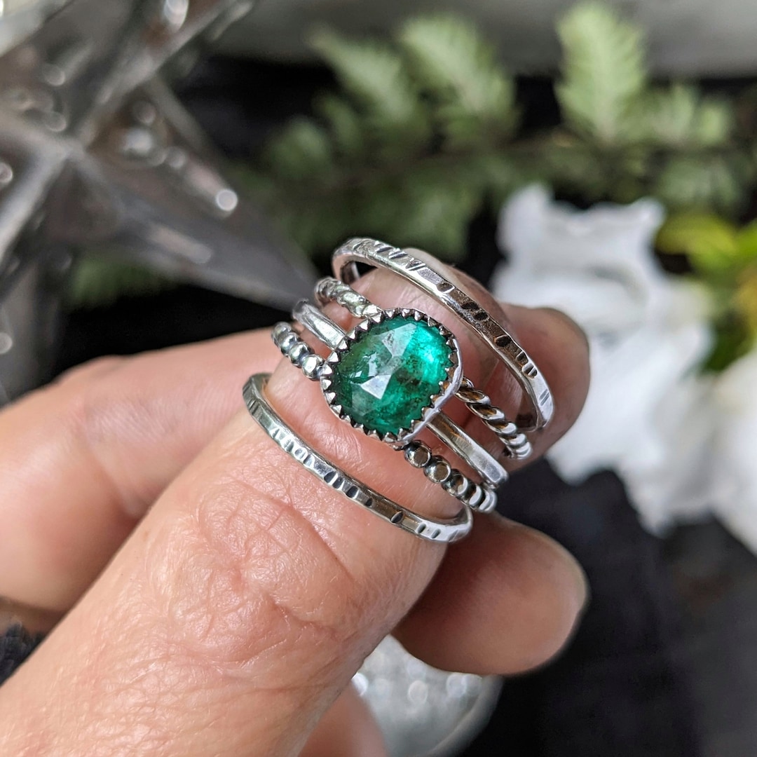 EMERALD Ring Stack | Nice Grade Genuine Earth Mined Rose Cut Free Form ...