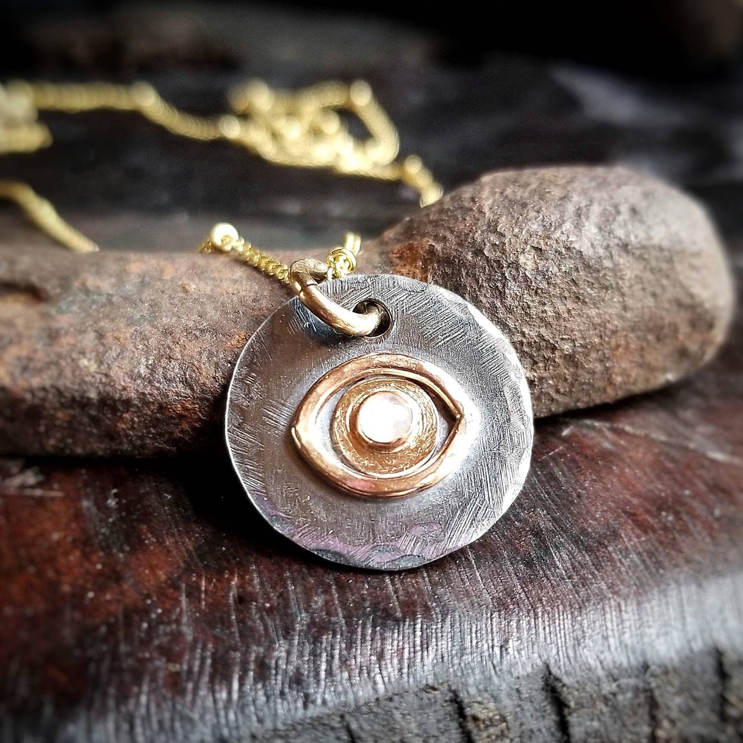 EYE OF PROTECTION Necklace | Moonstone Mixed Metal 14k Gold Filled ...