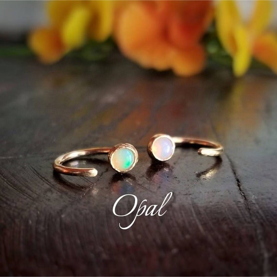 OPAL Hug Hoop Studs 3mm Ethiopian Opal Huggie Hoop 14k - Etsy