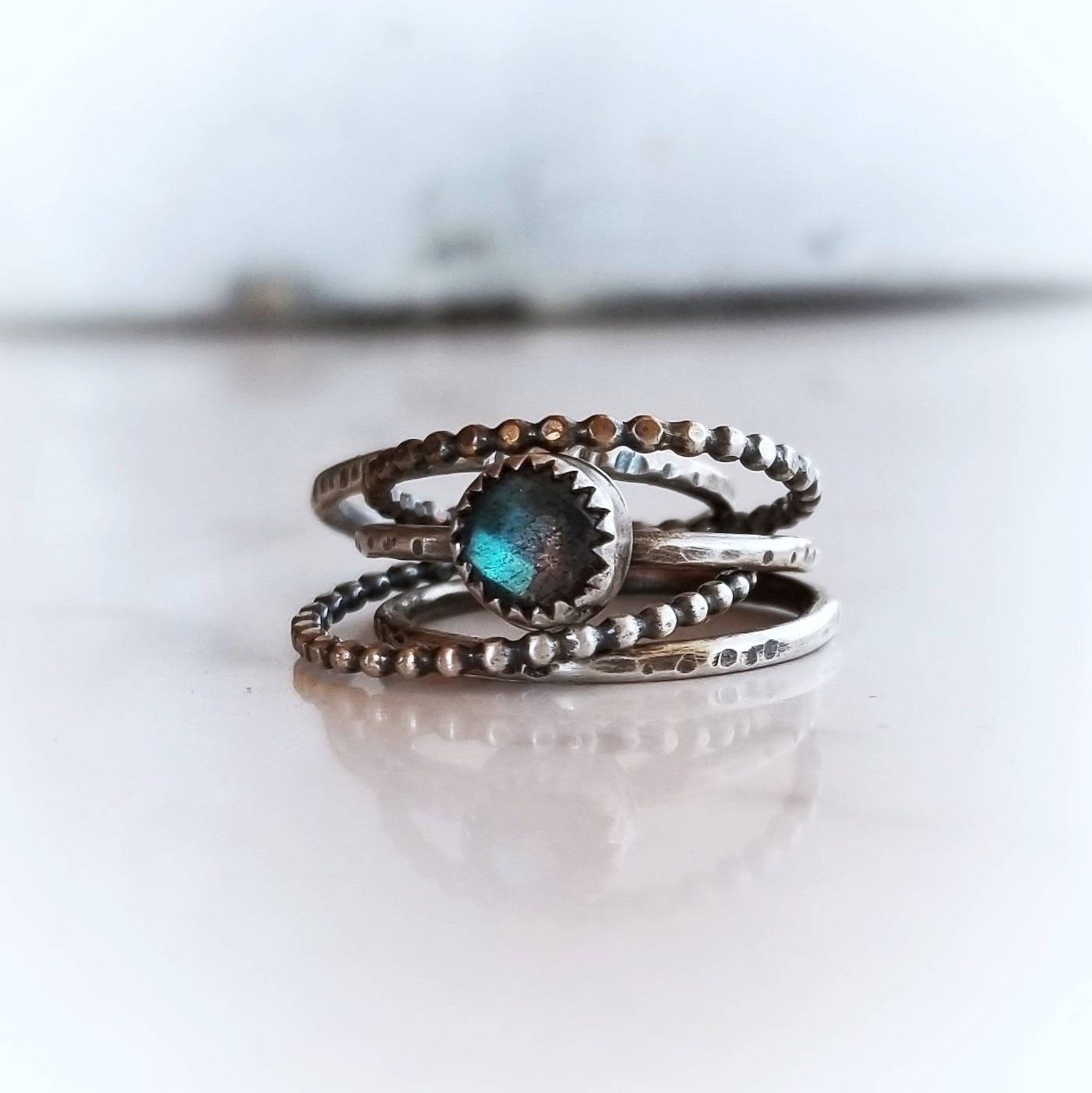 LABRADORITE Sterling Silver Ring Stack Labradorite Ring | Etsy