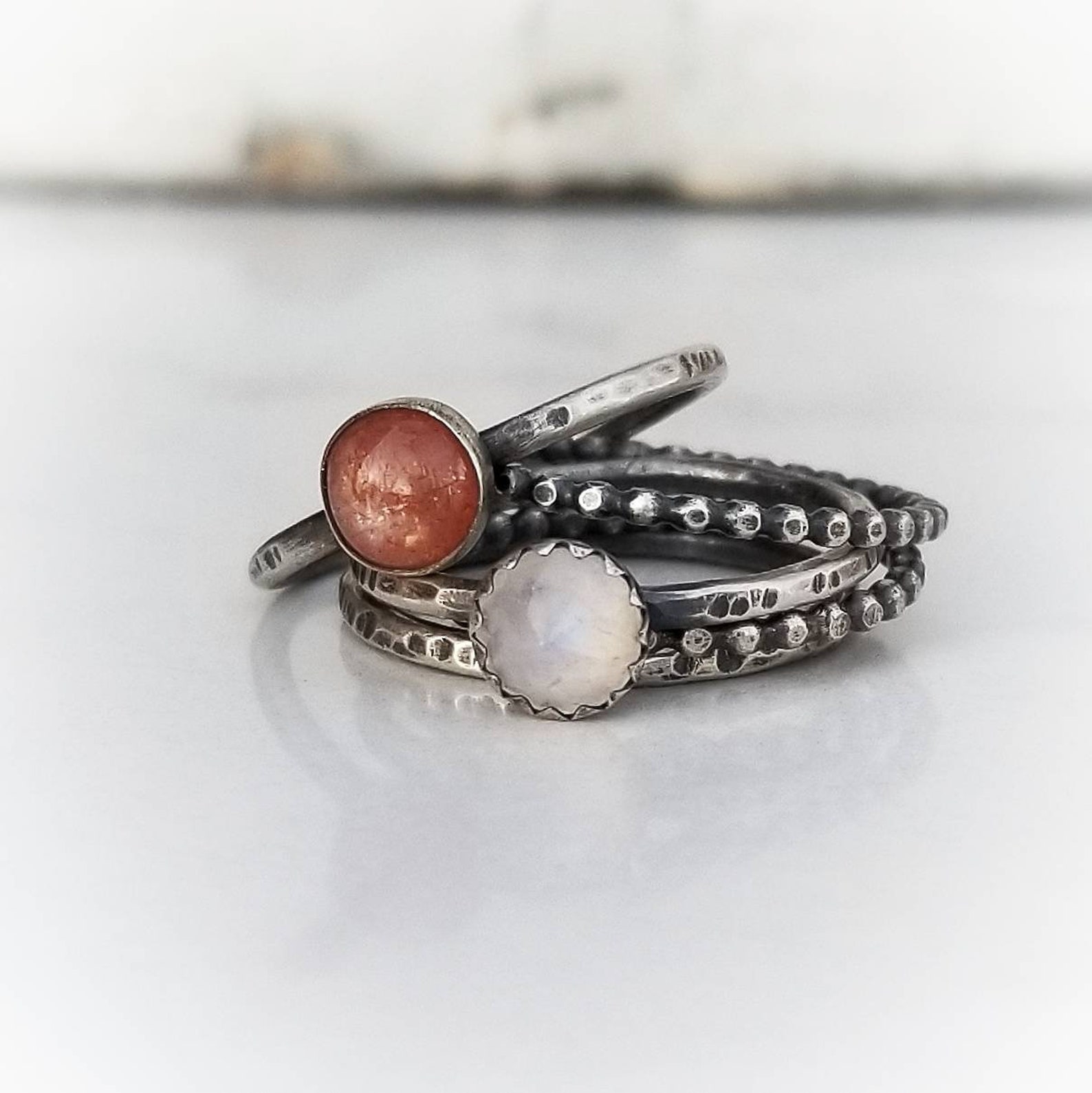 SUNSTONE MOONSTONE Rings Sun and Moon Ring Sterling Silver | Etsy
