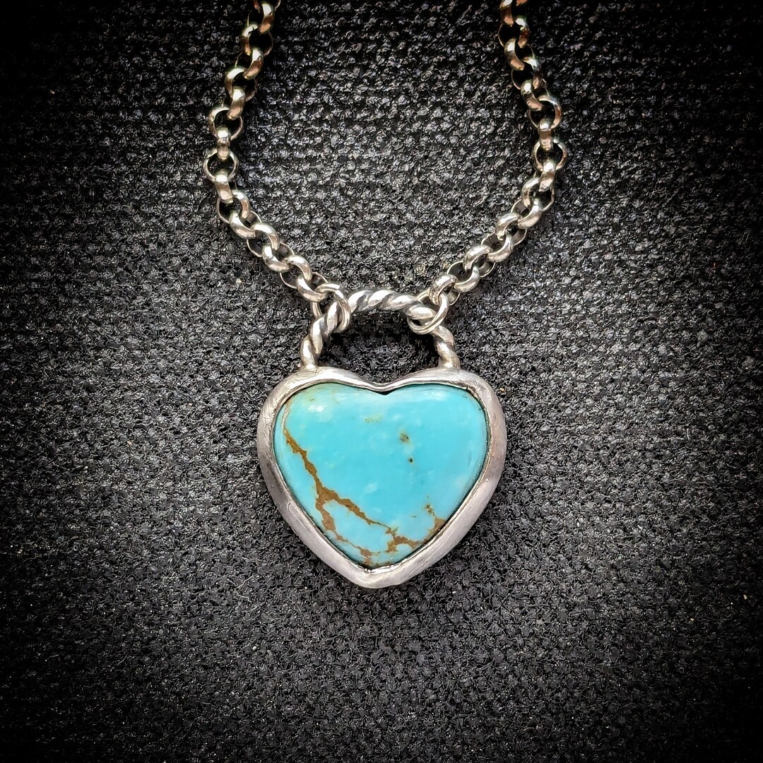 TURQUOISE HEART Necklace | Genuine American Earth Mined Kingman Arizona ...